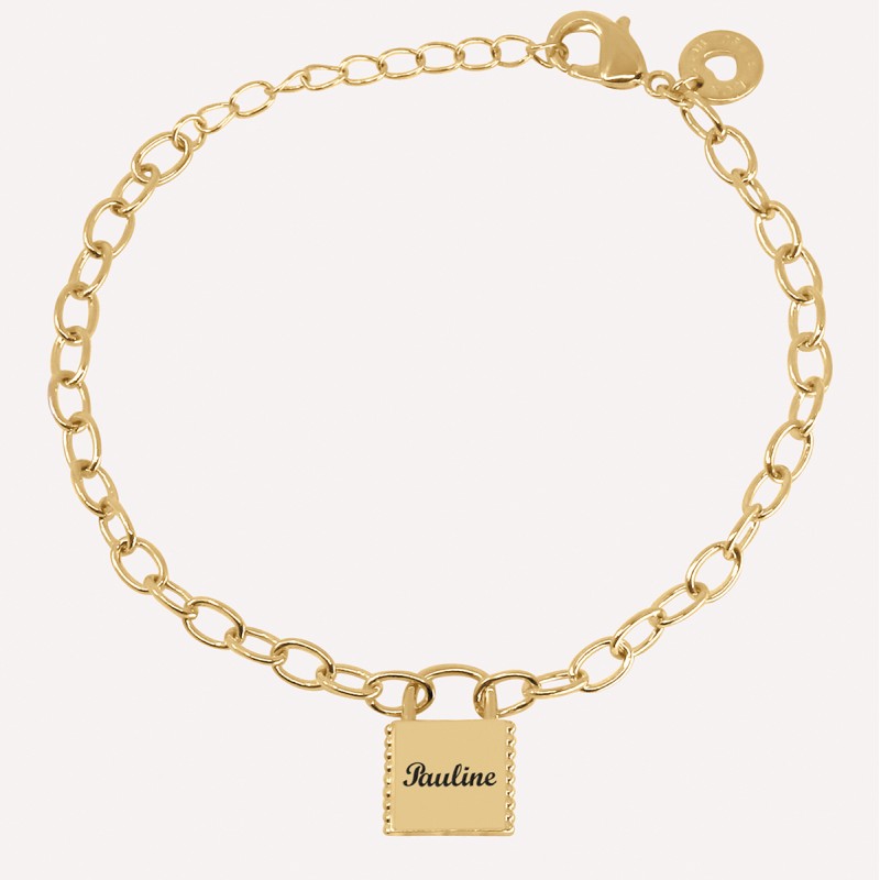 Bracelet cadenas carré en argent ou plaque or à personnaliser