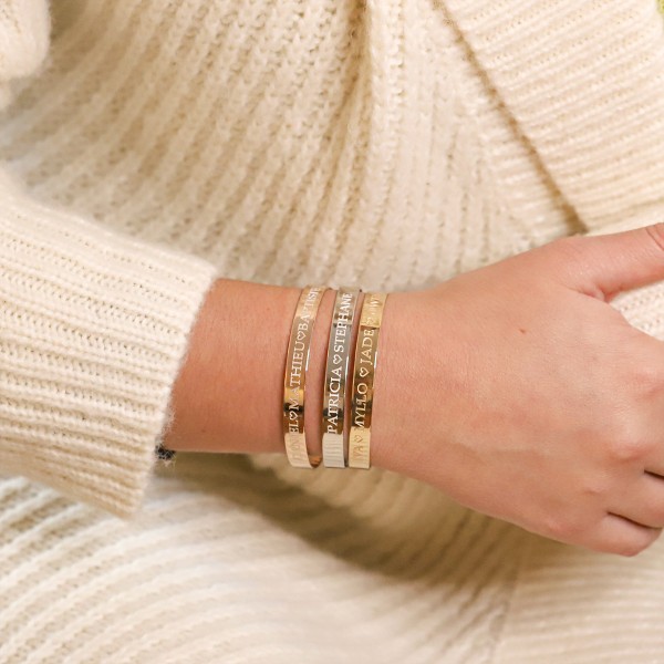 Trio Grands Bracelets Jonc à graver Argent, Argent Rosé et Plaqué Or